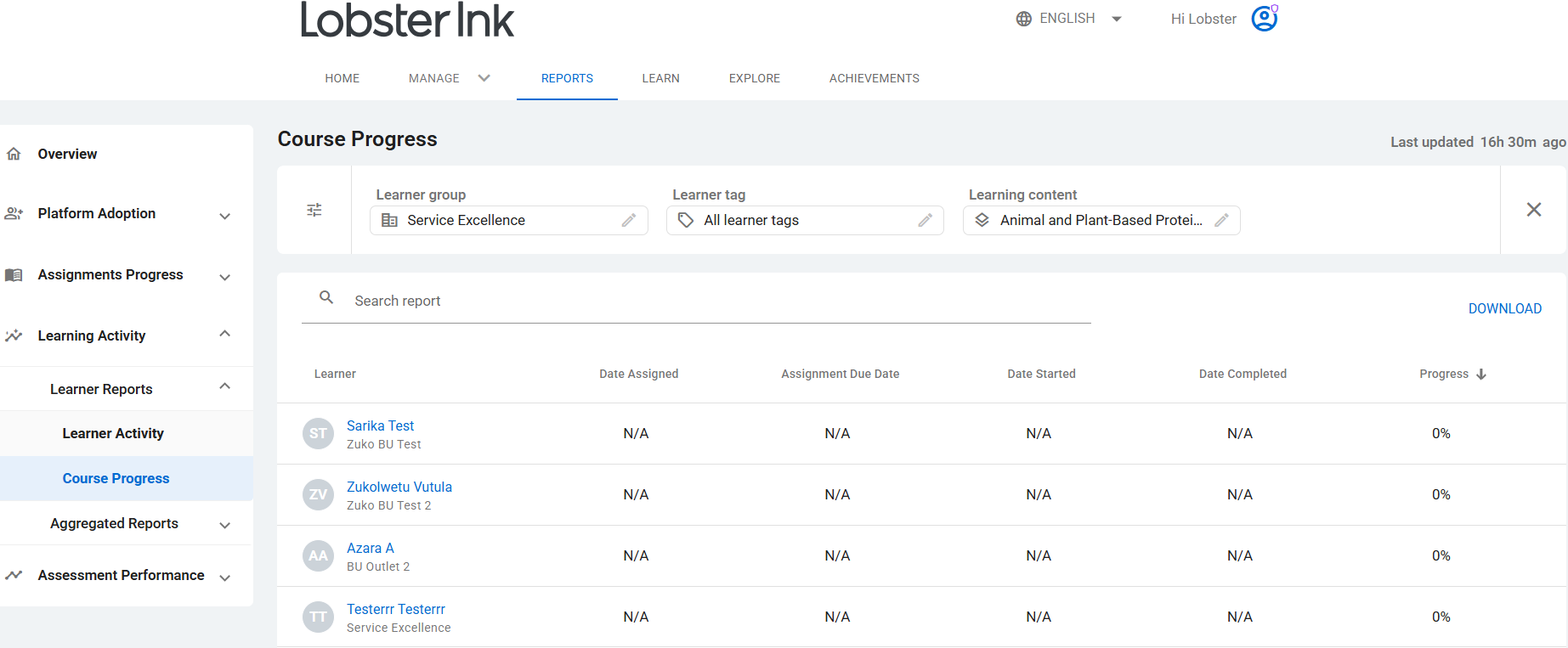 Learning Activity: Course Progress – Lobster Ink | Workspaces