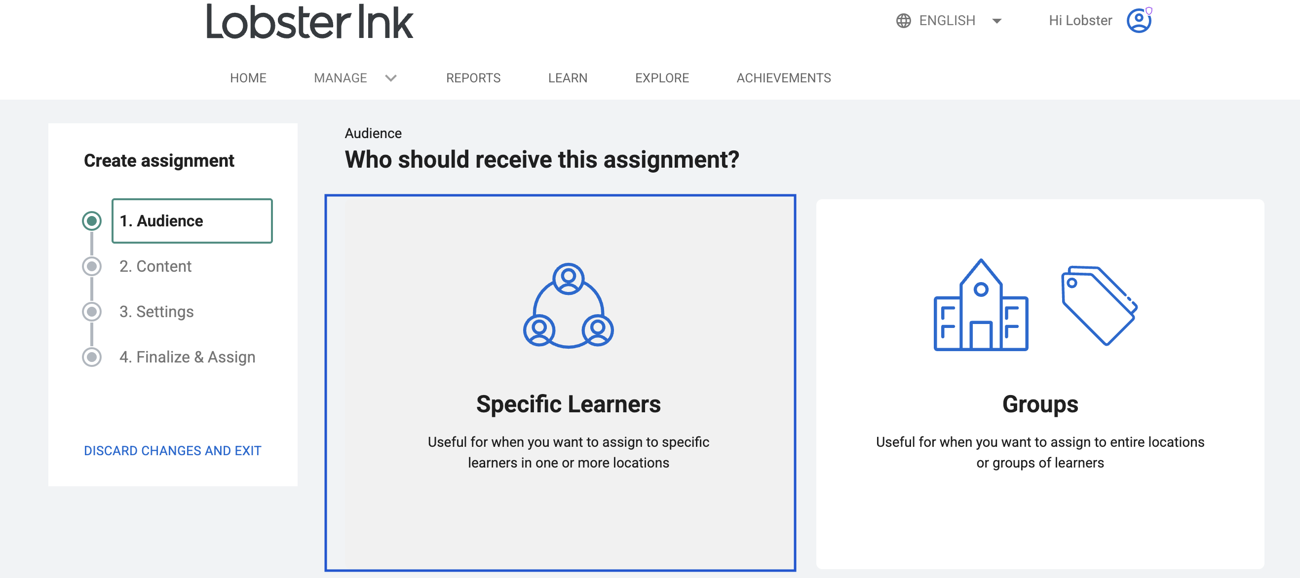 Create an assignment for specific learners – Lobster Ink | Workspaces